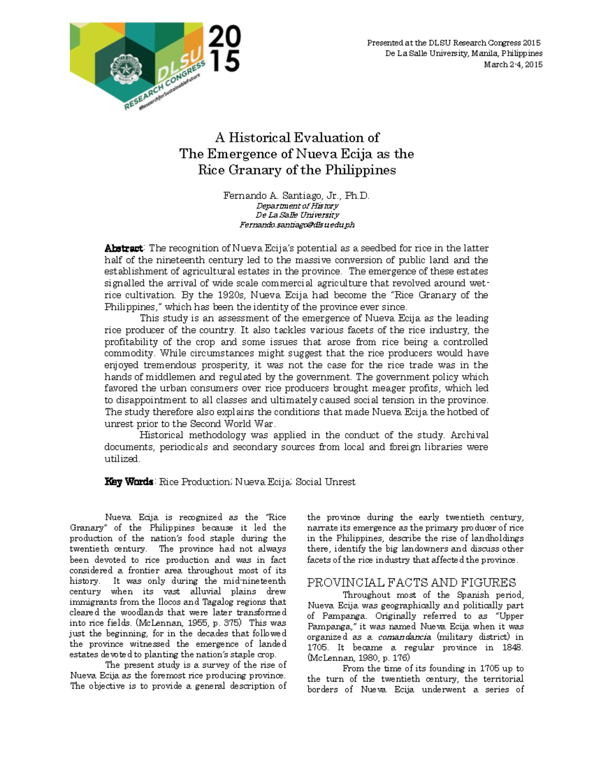 A Historical Evaluation of Nueva Ecija as the Rice Granary of the ...