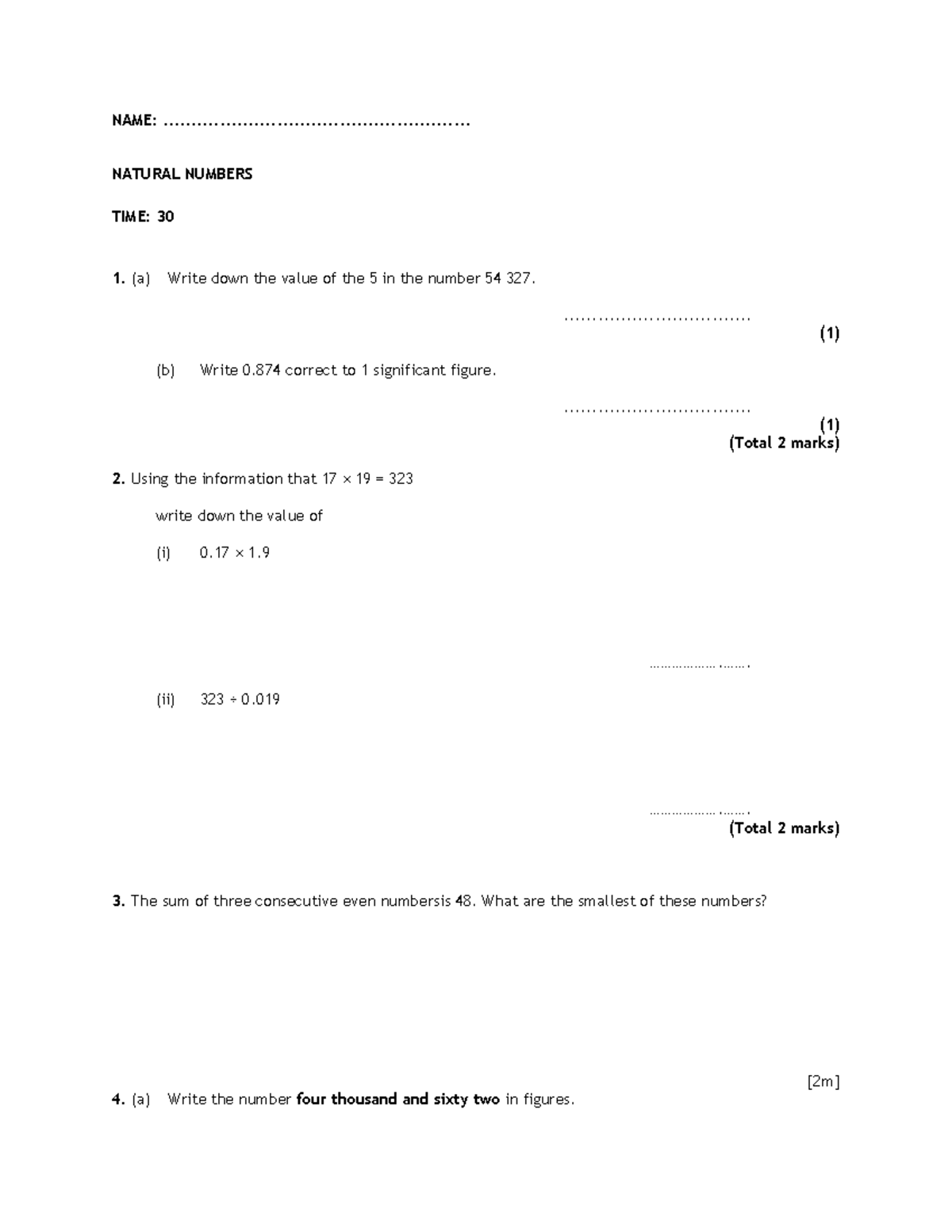 1 - Natural Numbers Assignment (30 mins) - Studocu