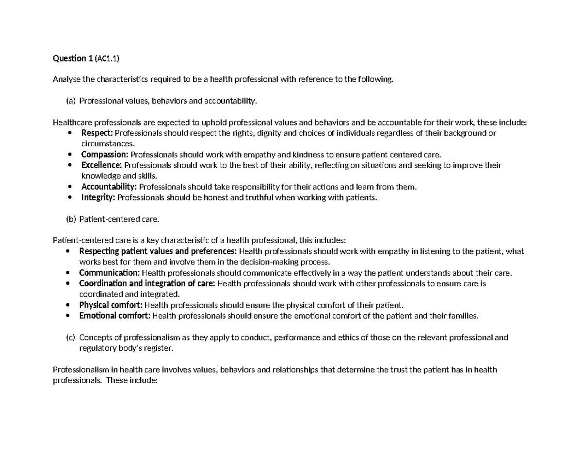 AC1-AC4 Personal Reflection and Development in Healthcare Practice ...