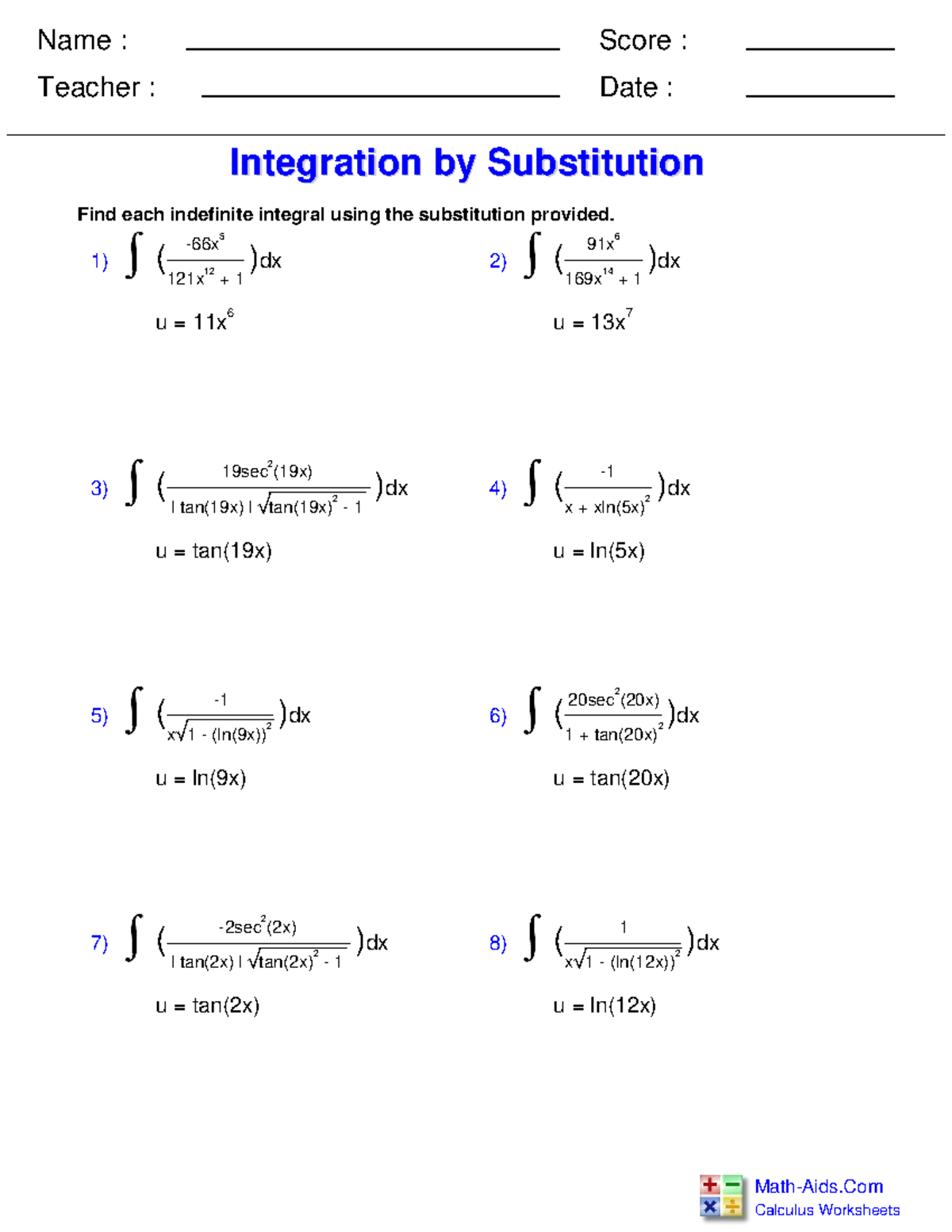 Calc Review Integration (22) - Find each indefinite integral using the ...