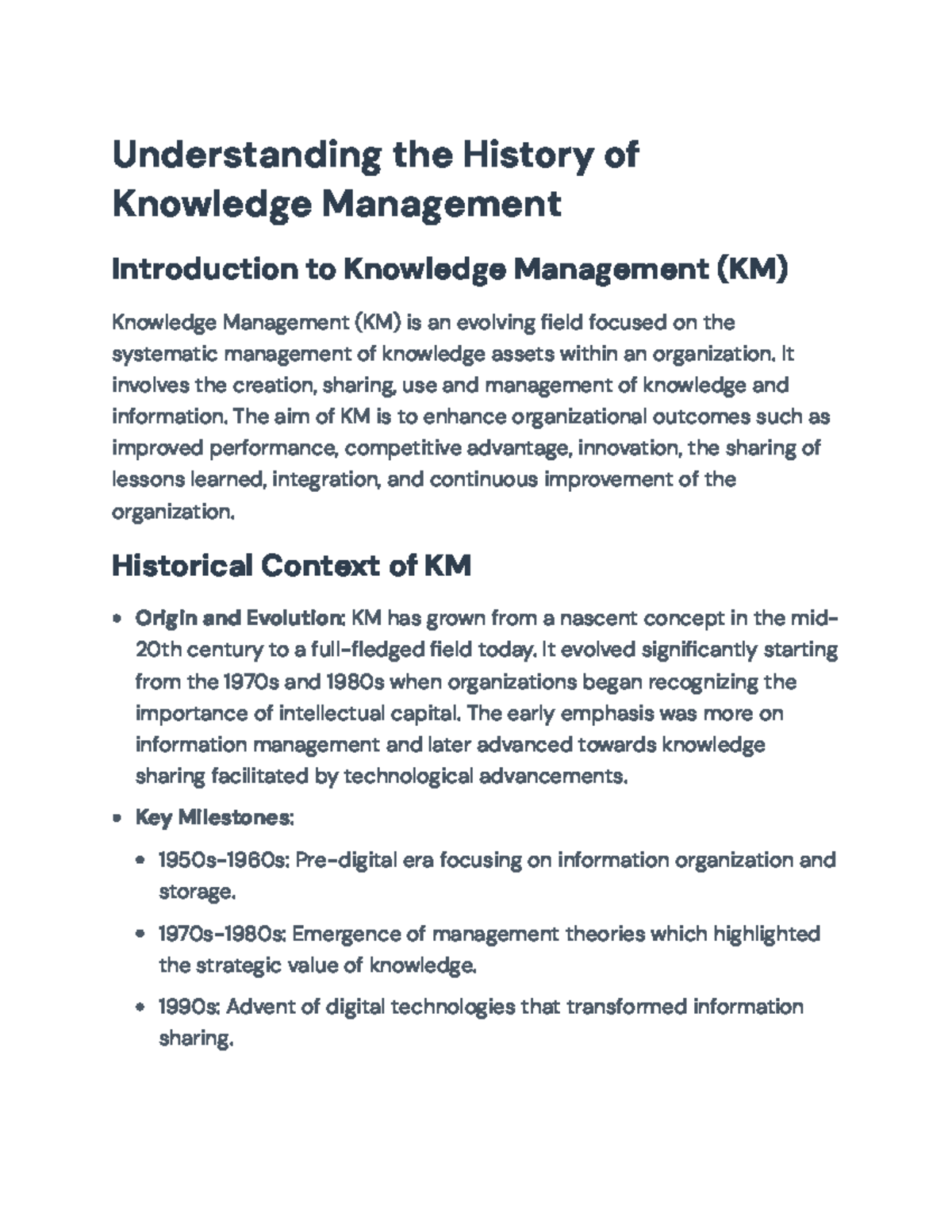 Understanding the Evolution of Knowledge Management: Historical ...