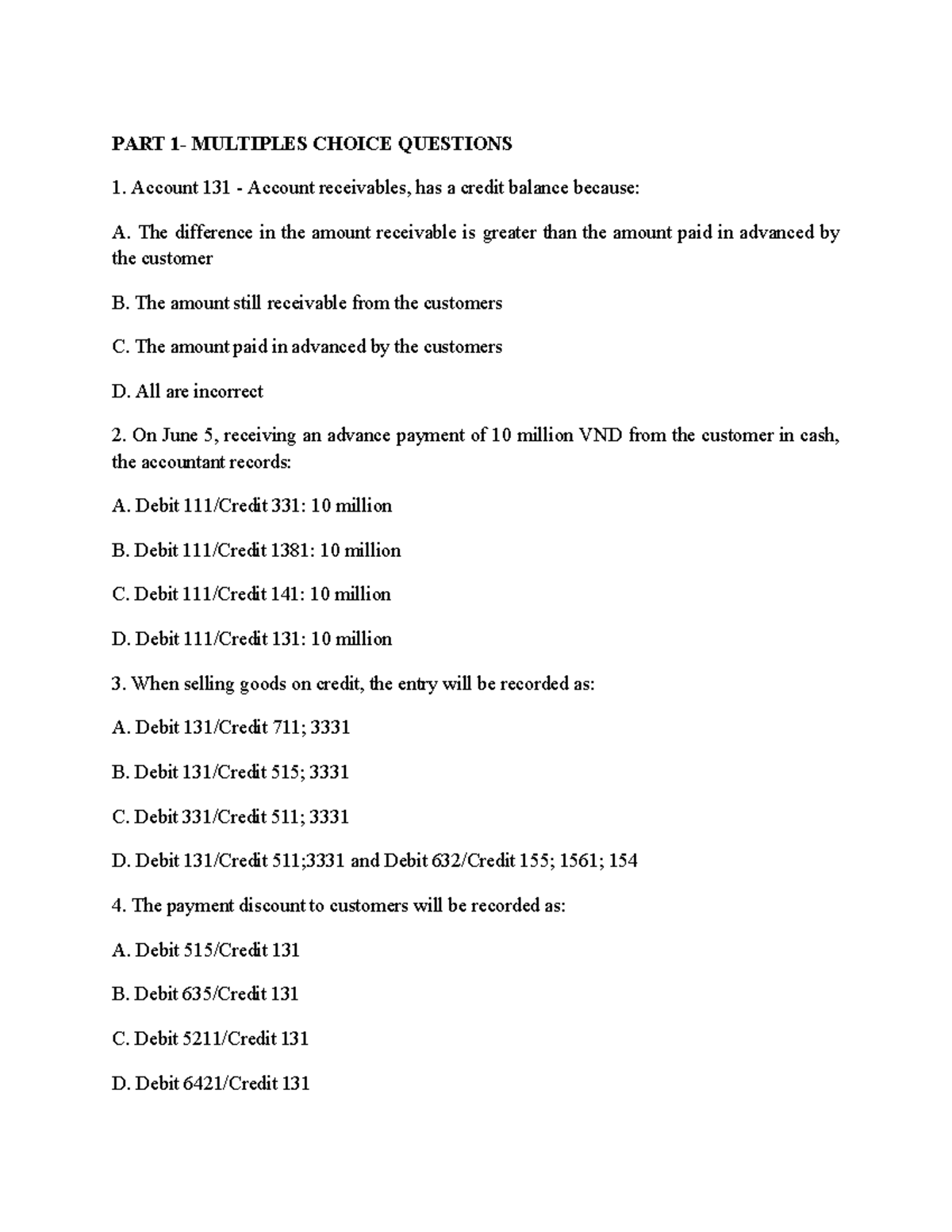 Exercises Chapter 3 - Toán: Multiple Choice Questions & Journal Entries ...