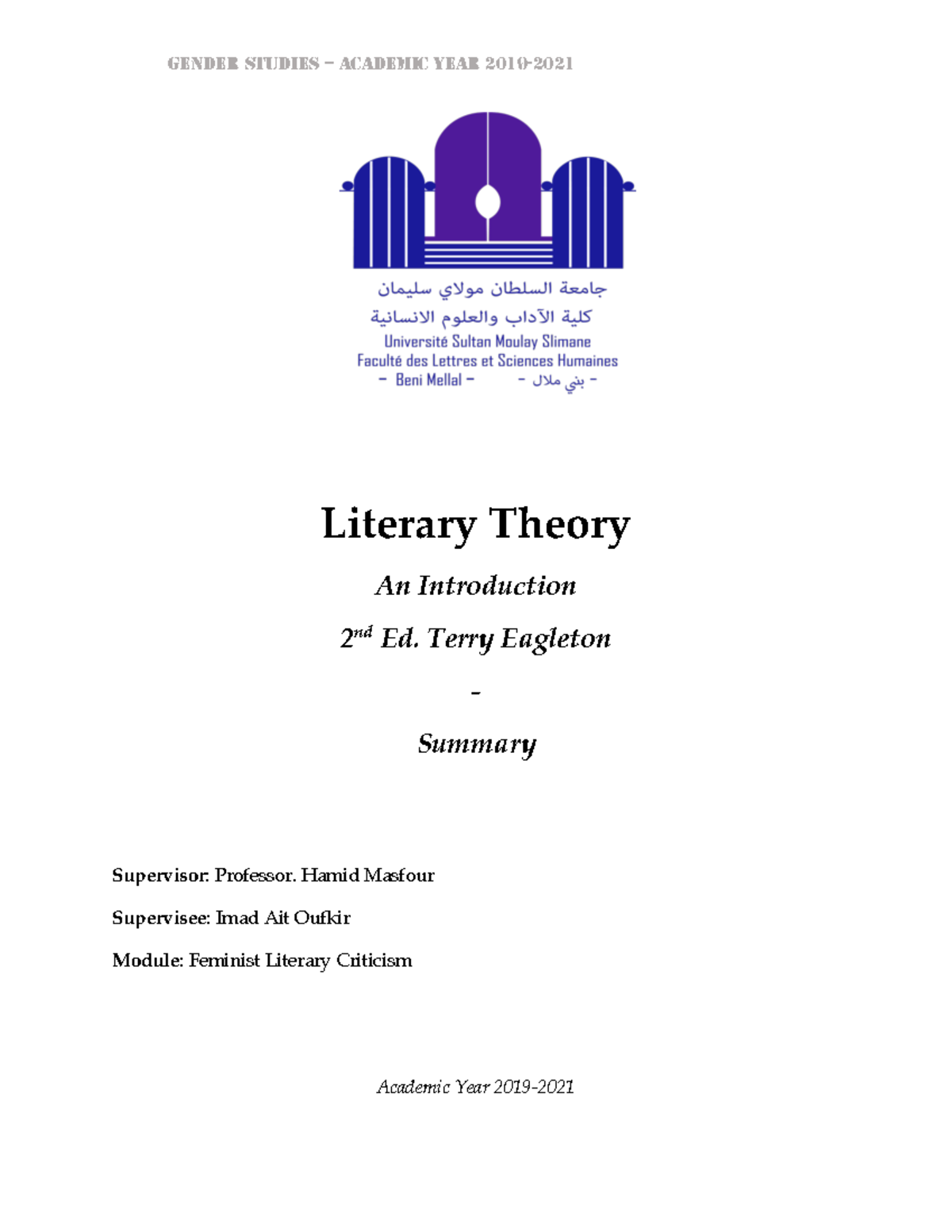 Summary of Terry Eagleton's Literary Theory (Feminist Lit. Crit.) - Studocu