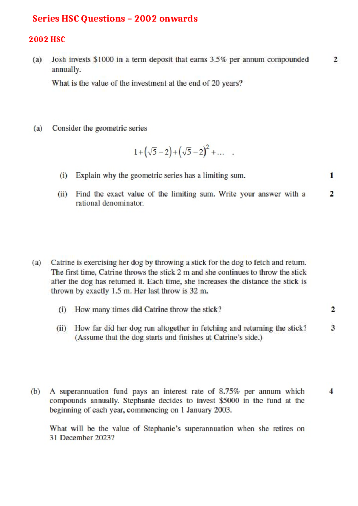 8K Series HSC Questions – 2002 onwards - Series HSC Questions – 2002 ...