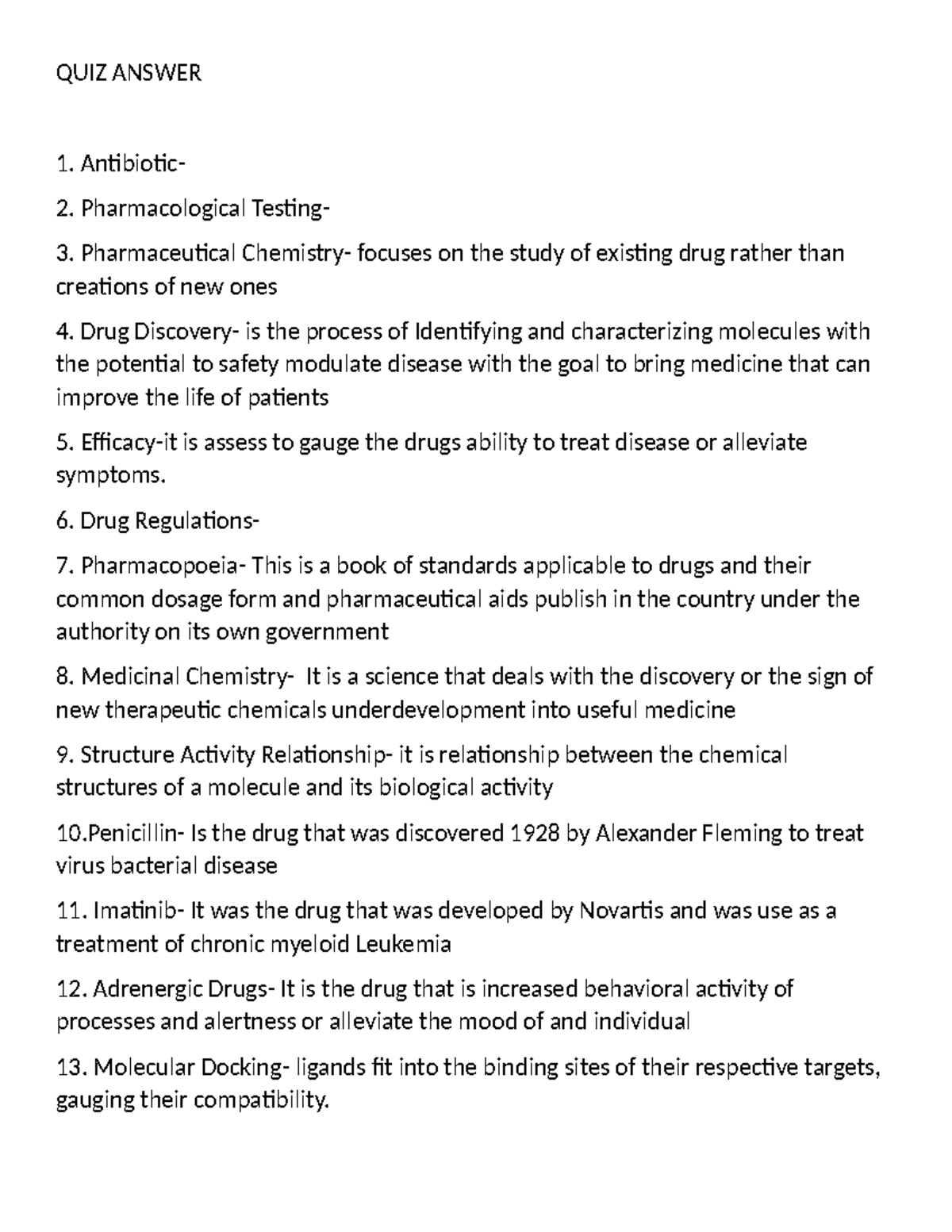 Drugs- Review - QUIZ ANSWER Antibiotic- Pharmacological Testing ...