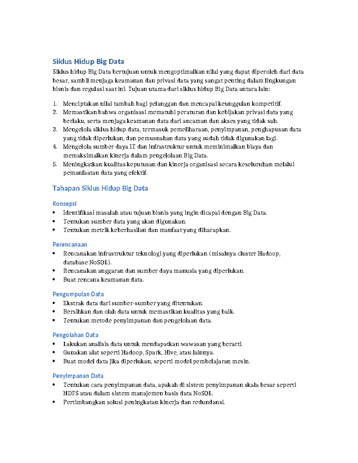 Siklus Hidup Big Data: Optimalisasi dan Manajemen Data Besar - Studocu