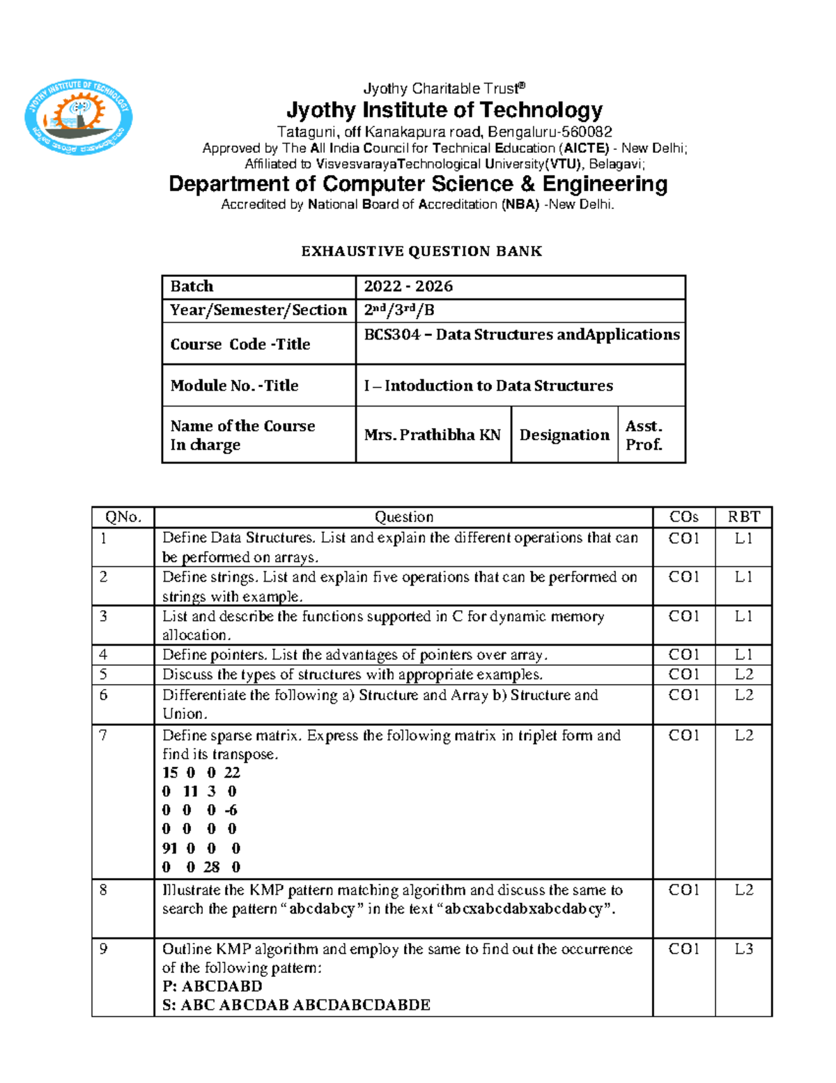 DS M1 Question Bank – BCS304 Data Structures & Applications - Studocu