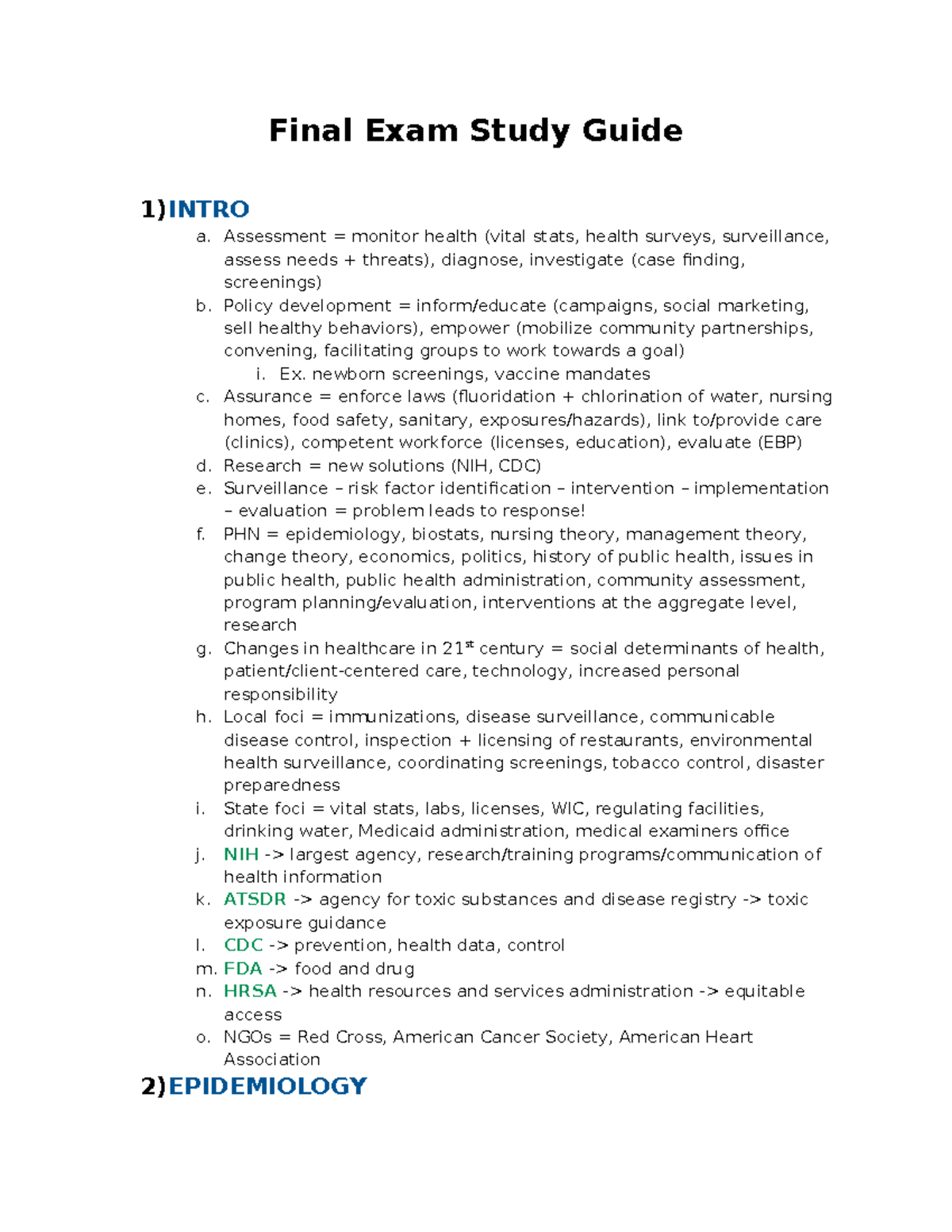 Public Health Theory and Practice Final Exam Study Guide (PH 301) - Studocu