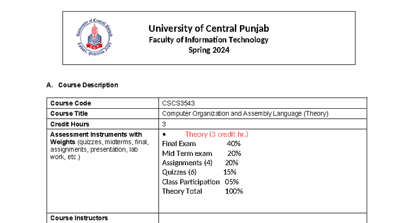 CSCS3543 F24 Computer Organization & Assembly Language Theory Outline ...