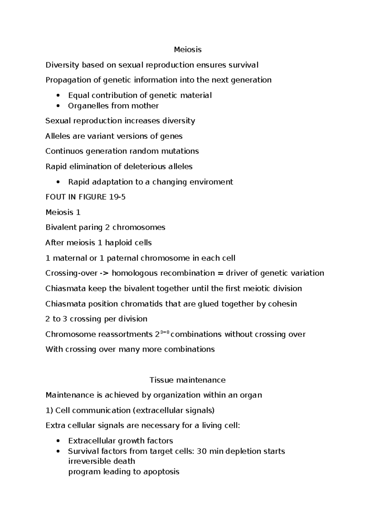 Aantekeningen CB Week 6: Meiosis, Genetic Diversity, and Cell Biology ...