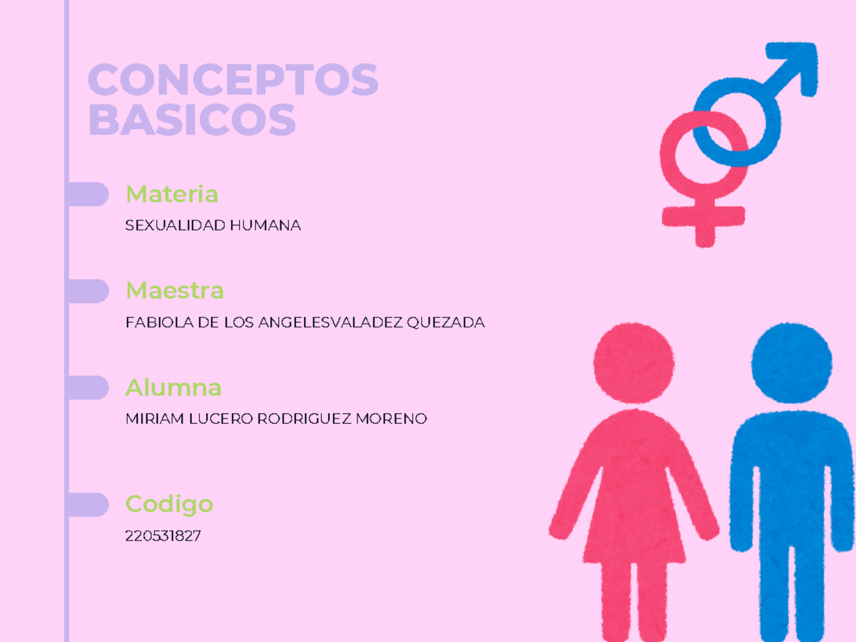 Sexualidad Humana - CONCEPTOS BASICOS Materia Maestra Alumna Codigo SEXUALIDAD HUMANA FABIOLA DE ...