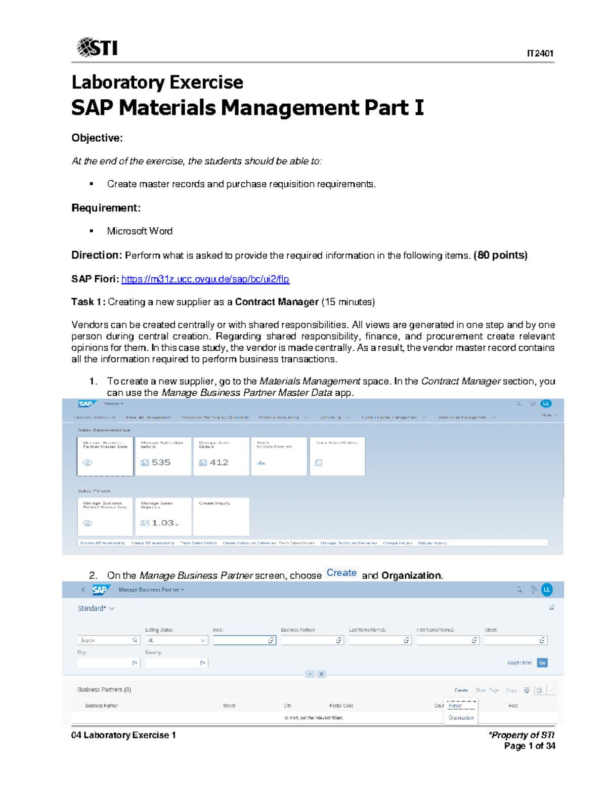 04 Lab Exercise 1: SAP Materials Management Tasks and Instructions - Studocu