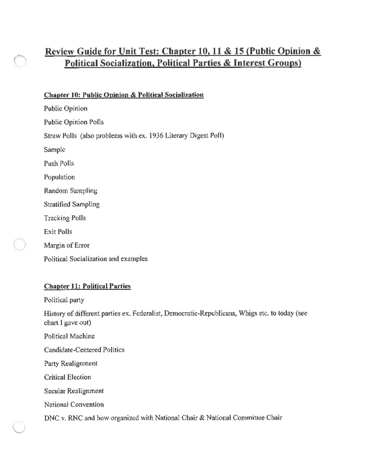 AP US Gov Review Guide: Unit Test on Ch. 10, 11 & 15 - Studocu