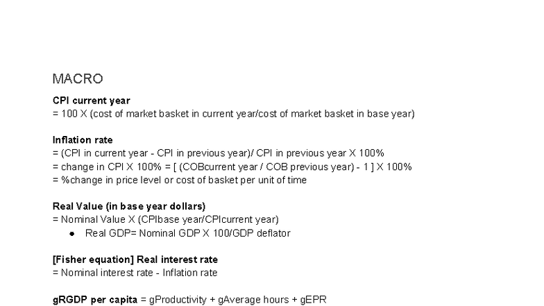 EC1101E Macro Economics Cheatsheet: CPI, Inflation, and Outsourcing ...