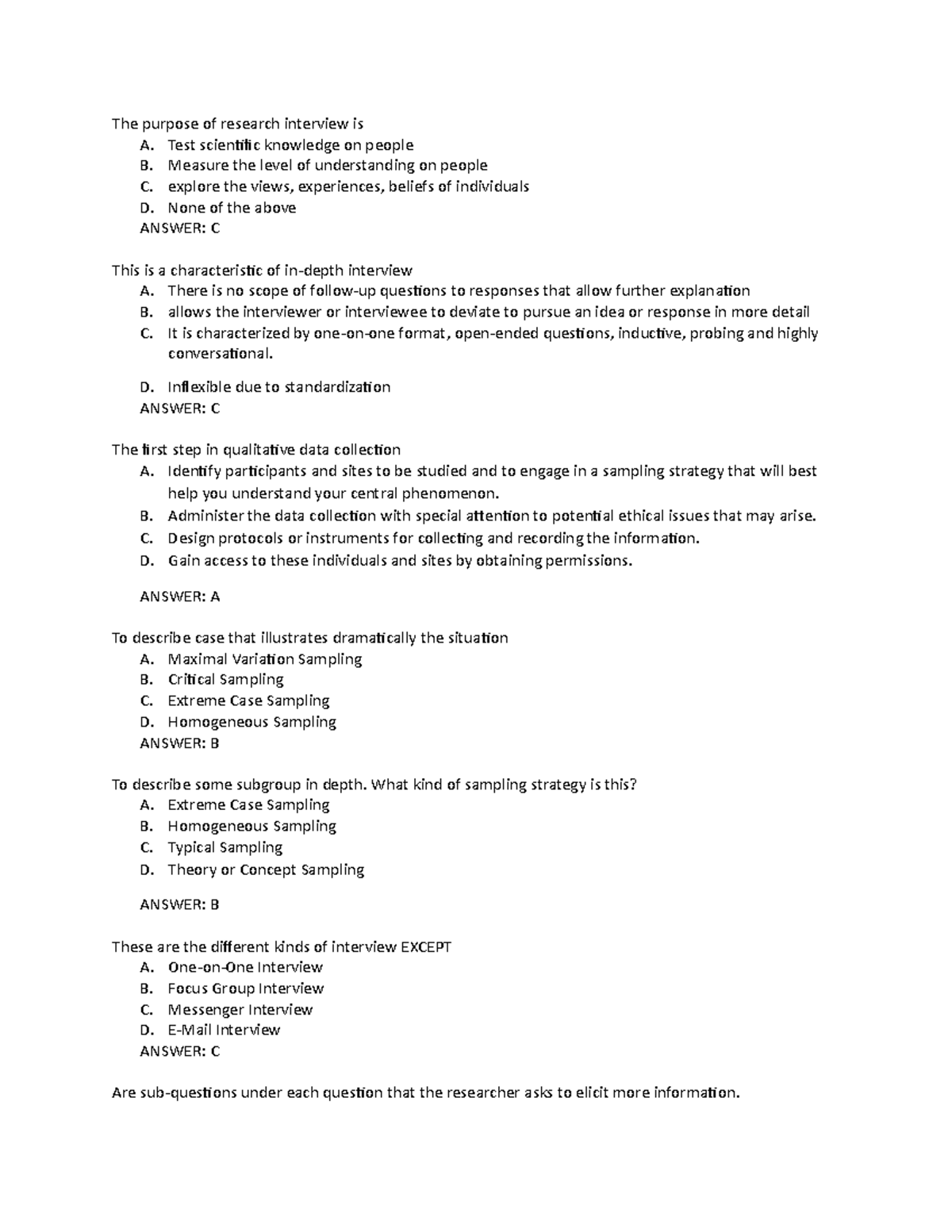 Practical Research 1 Exam - The purpose of research interview is A ...