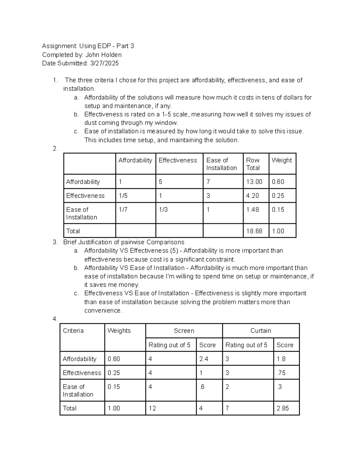 EDP 3 - Air Filter Project: Affordability, Effectiveness & Installation ...
