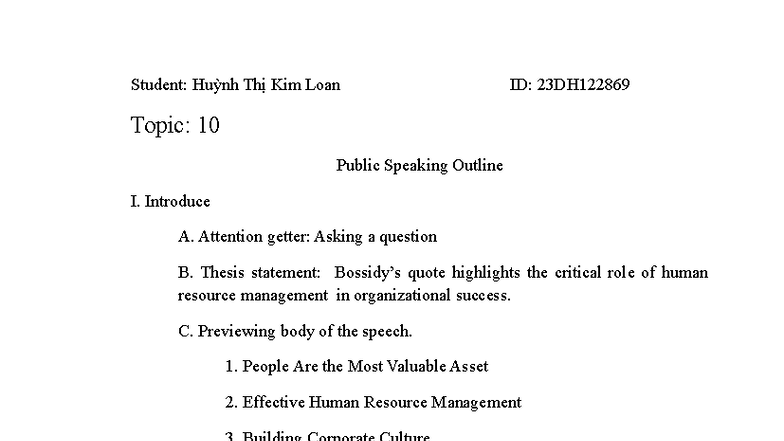 Outline for Public Speaking Final - 10 Public Speaking - Studocu