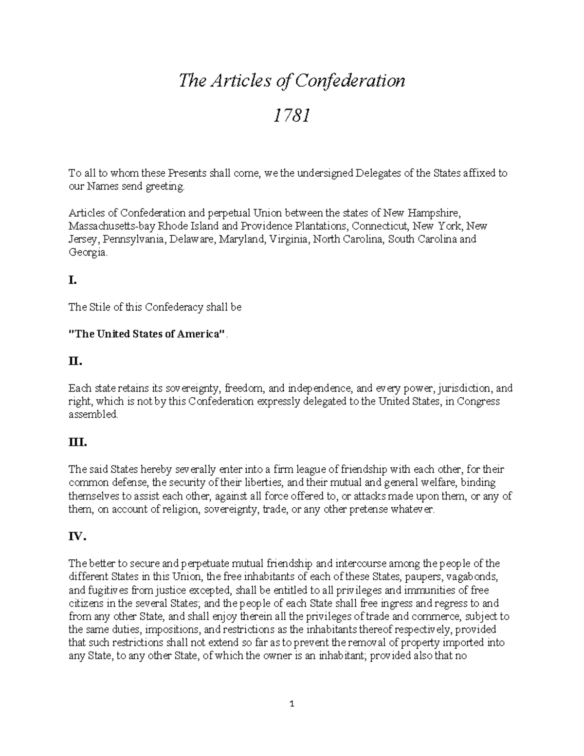 Articles of Confederation: Structure and Powers of the United States ...
