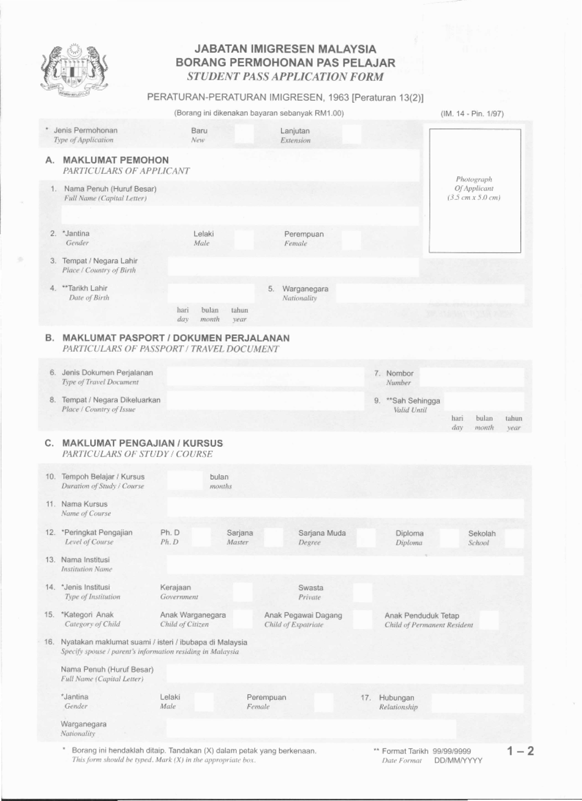 Borang-Permohonan-Pas-Pelajar - JABATAN IMIGRESEN MALAYSIA BORANG ...