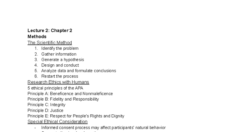 PSY1101 E00 Lecture 2 - Scientific Method & Research Ethics Notes - Studocu