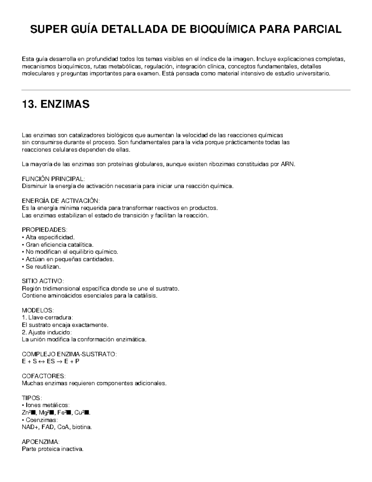 Super Guía de Bioquímica para Parcial - Estudio Intensivo - Studocu