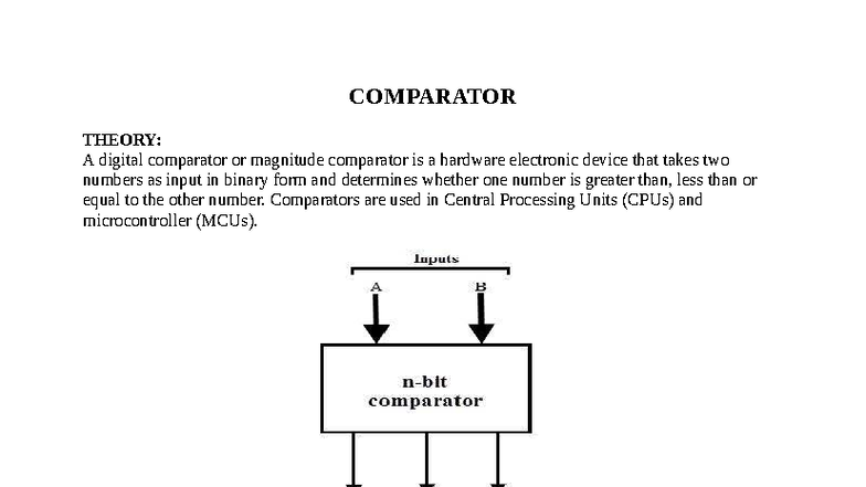 COMPARATOR THEORY: Digital Comparators in CPUs & MCUs - Studocu