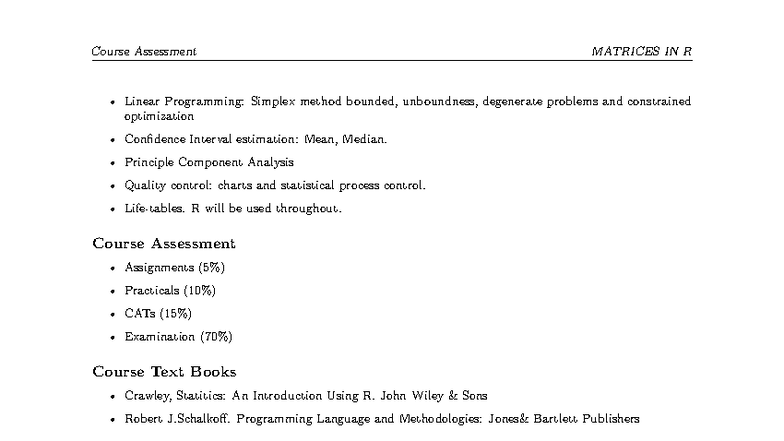 SST 301 PLS Lecture: Matrices in R & Linear Programming Concepts - Studocu