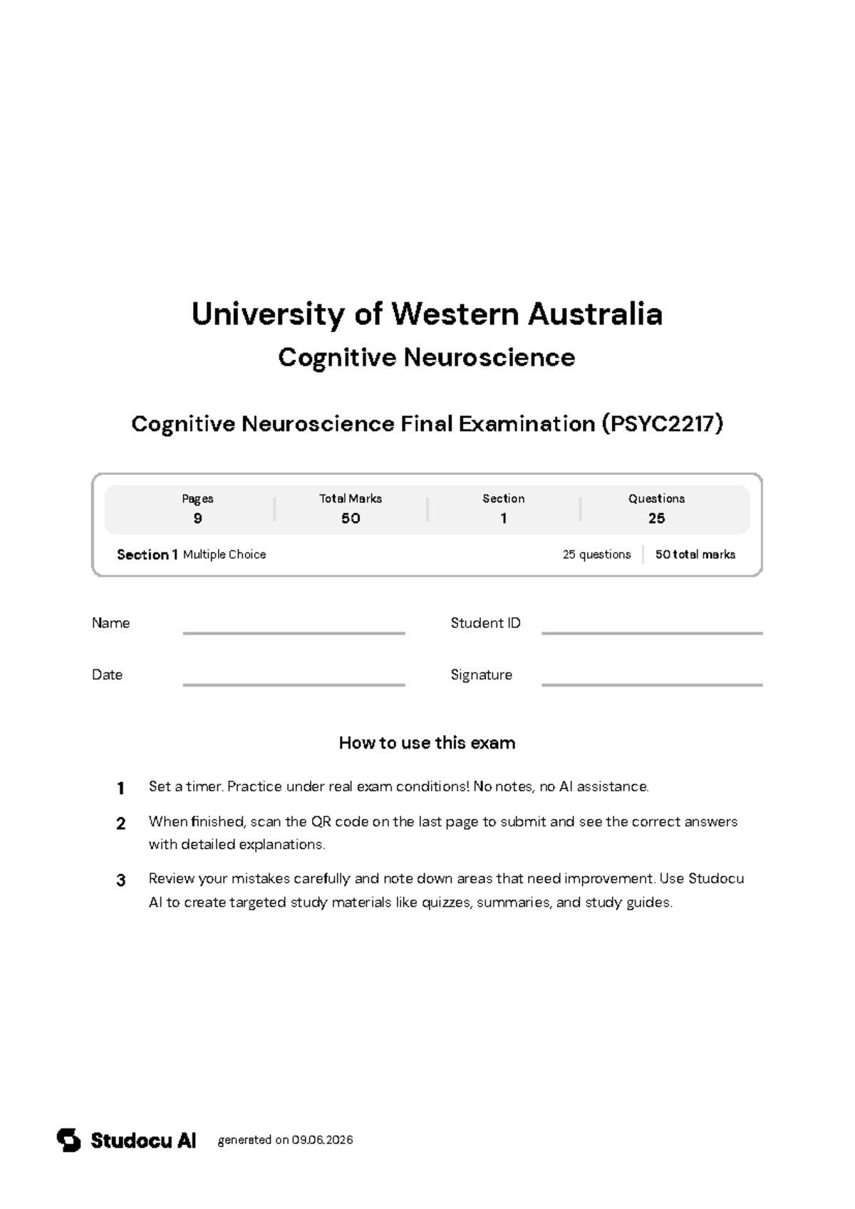 Cognitive Neuroscience Final Exam (PSYC2217) - Studocu