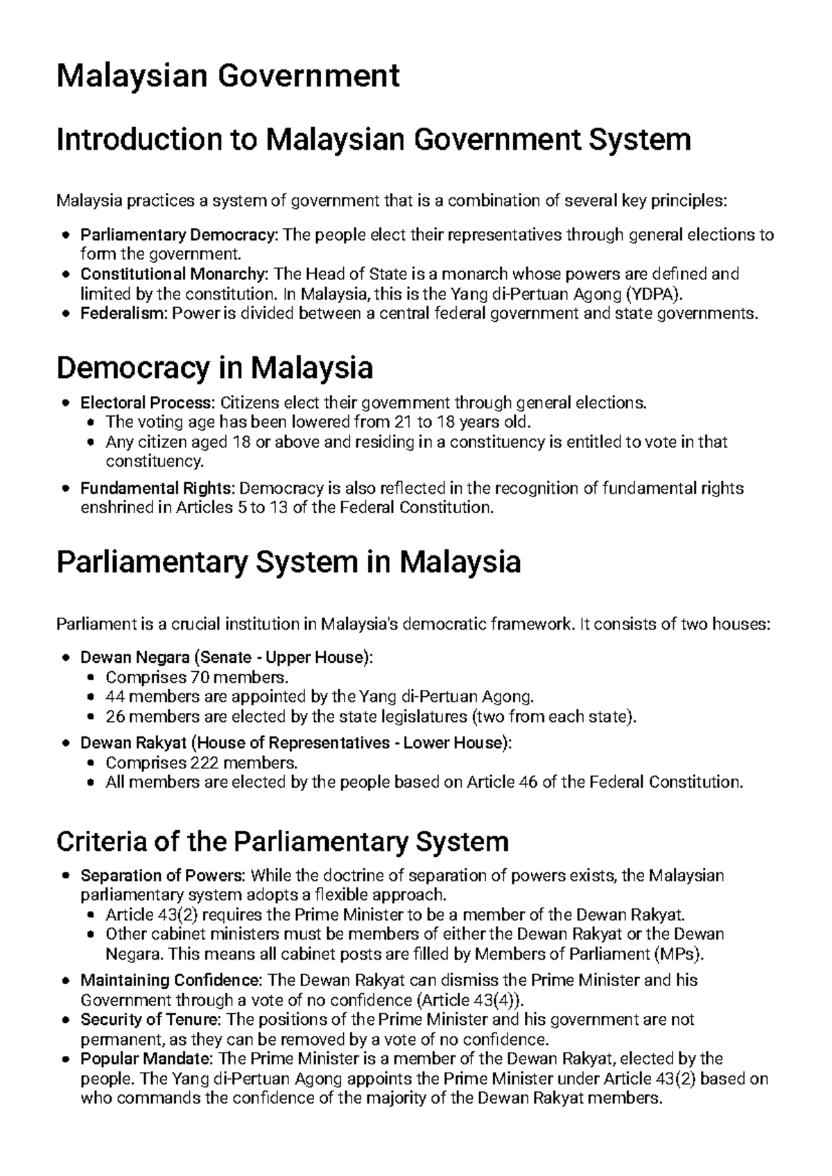 Law084 Chapter 3: Overview of the Malaysian Government System - Studocu