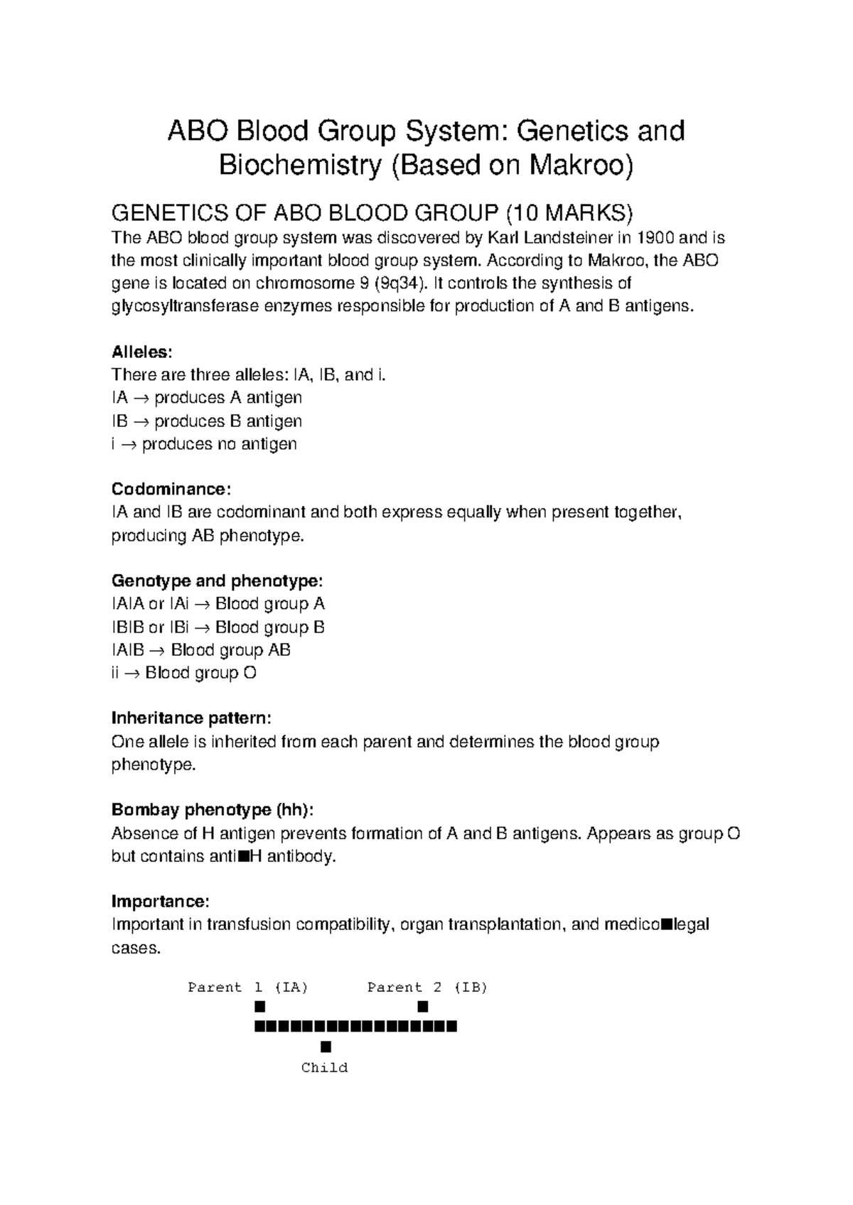 ABO Blood Group System: Genetics & Biochemistry Notes (10 Marks) - Studocu