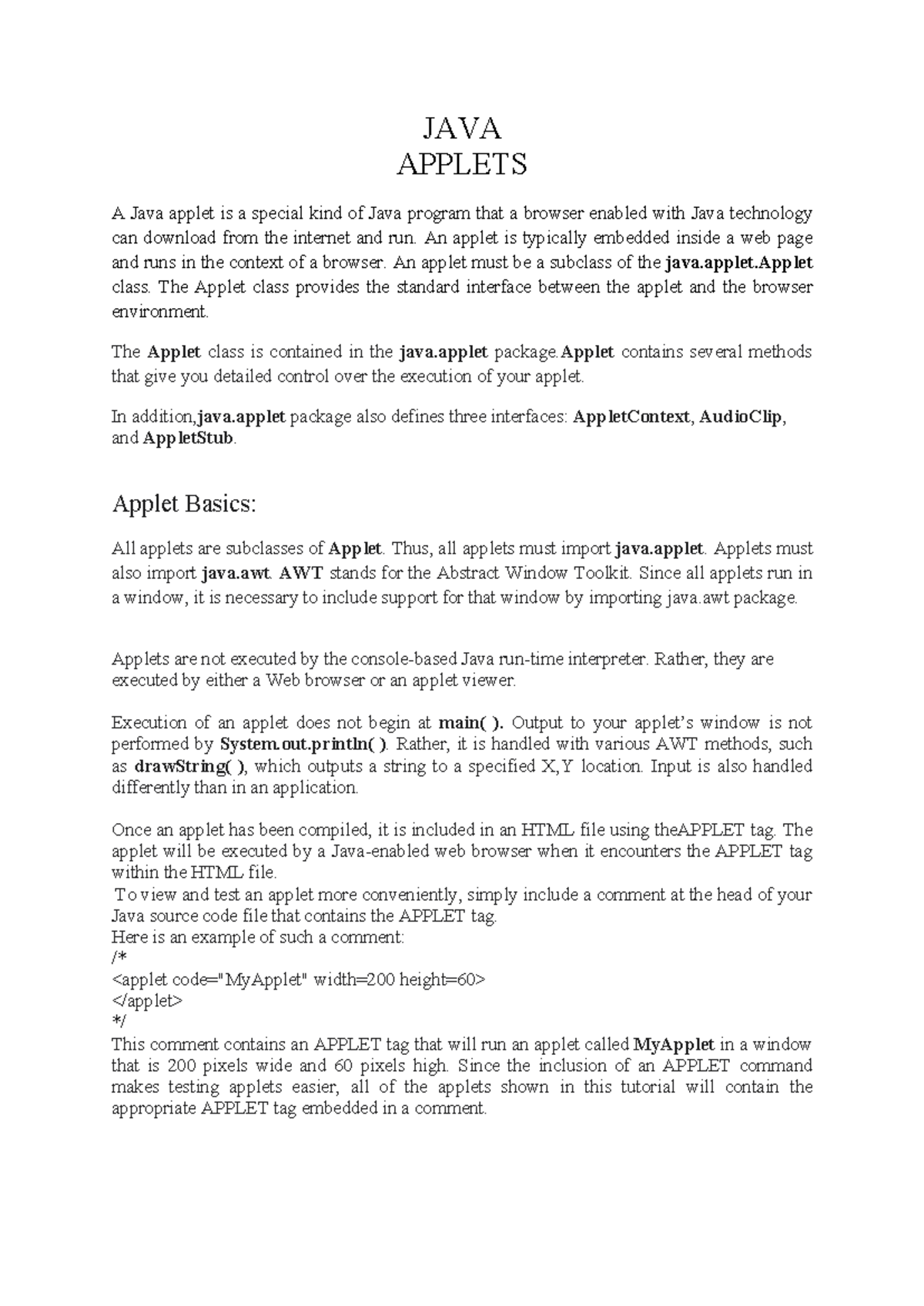 Java Assignment Theory Applet Java Applets A Java Applet Is A Special