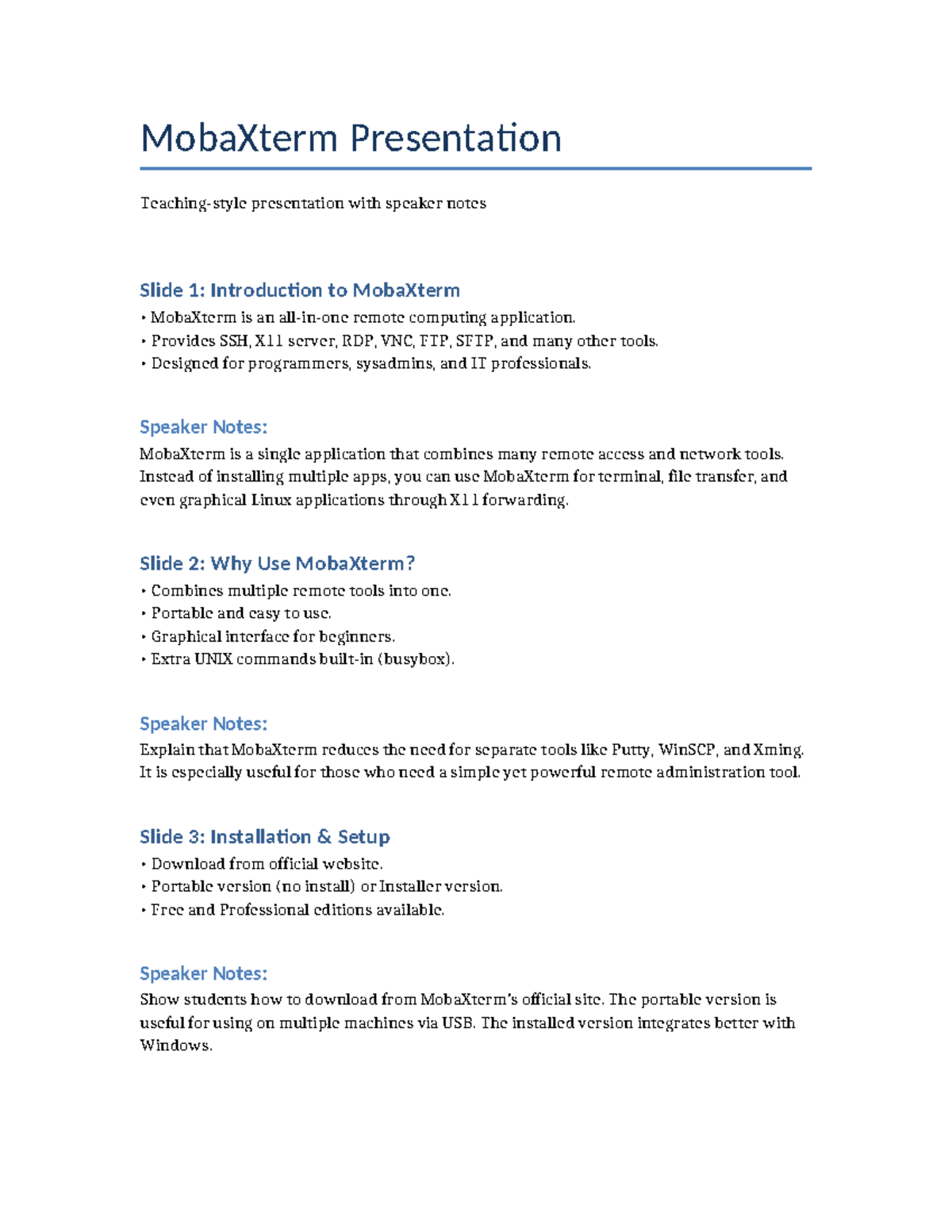 MobaXterm Presentation: Overview and Usage Guide - Studocu
