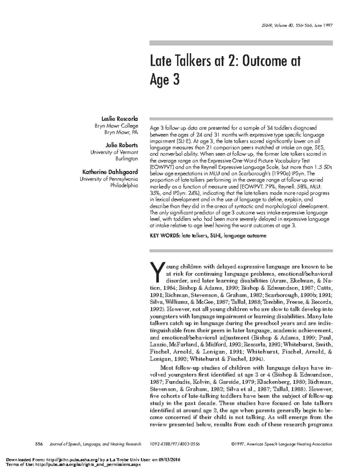 Rescorla 1997 - NCKH - 556 JSLHR, Volume 40, 556–566, June 1997 Journal ...