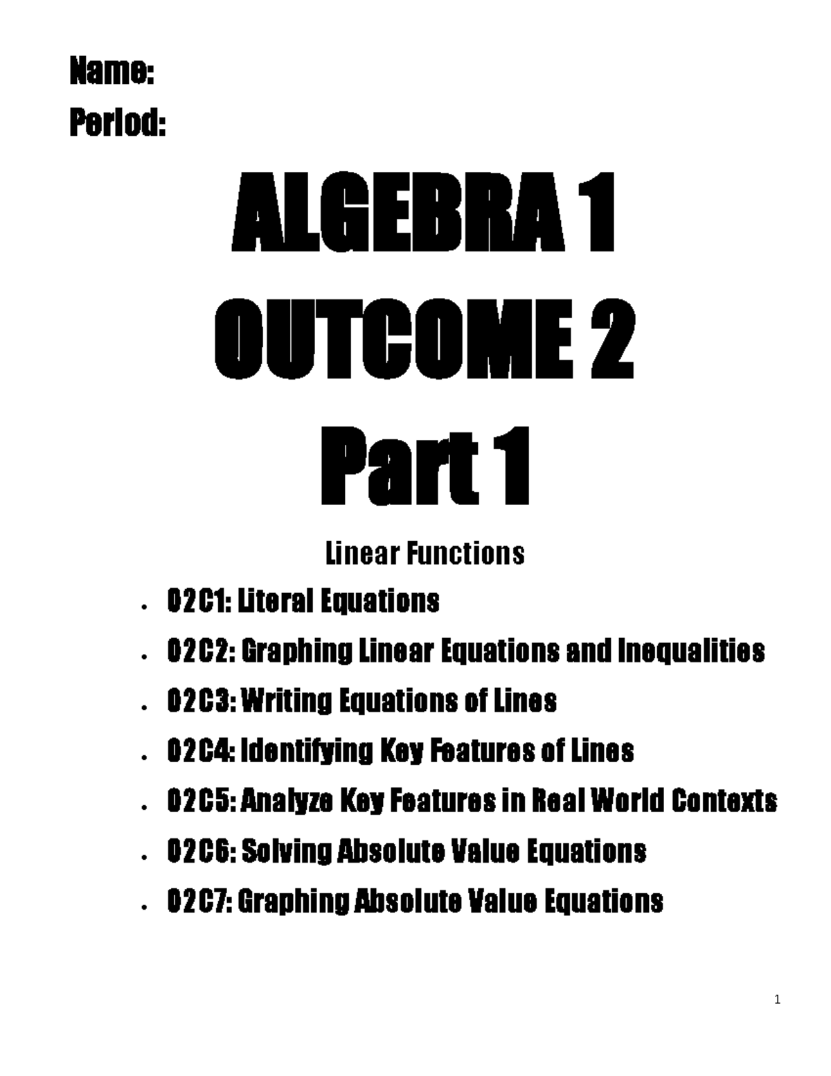 2025 ALGEBRA 1 Outcome 2: Linear Functions & Key Features - Studocu