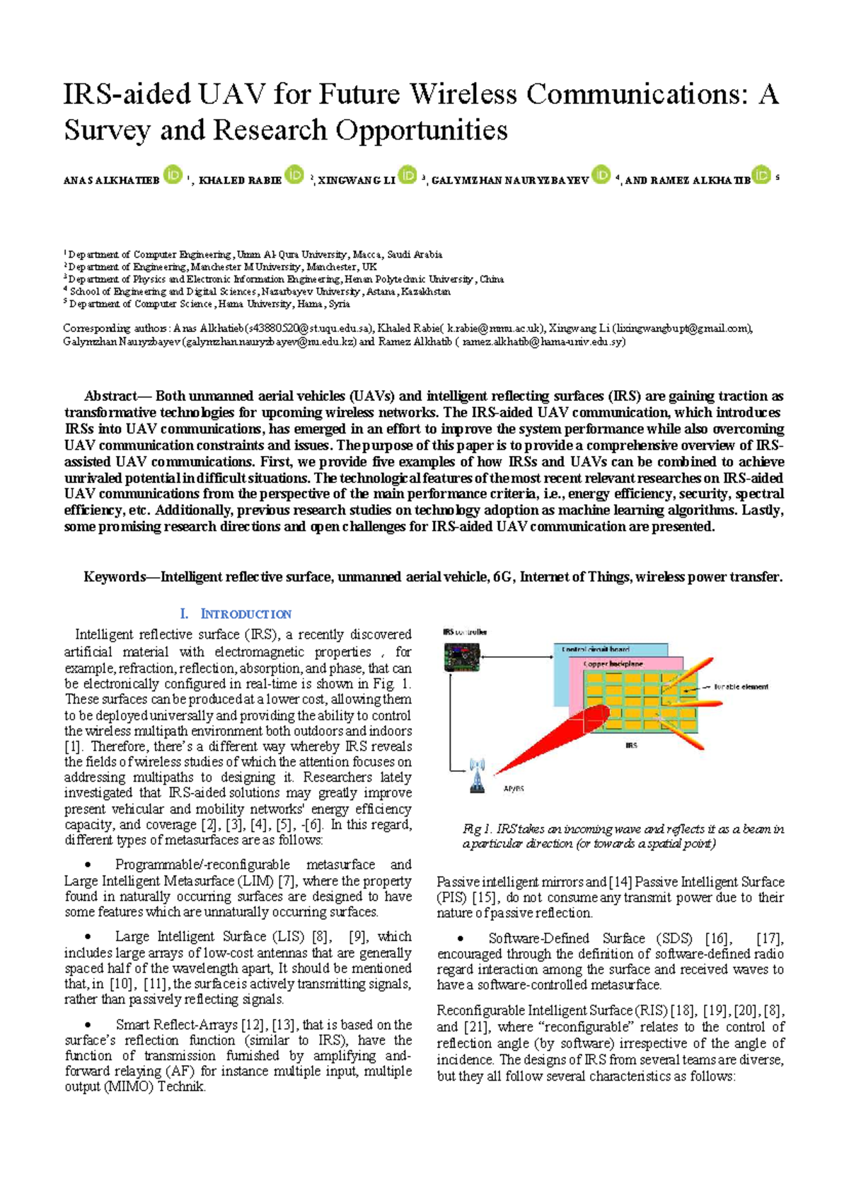 IRS-Aided UAV Communications for Future Wireless Networks: A Survey ...