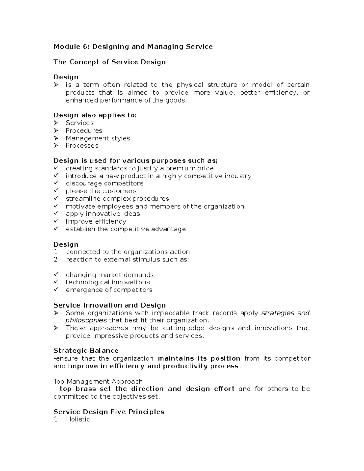 Module 6 Service Design Management Strategies Overview Studocu