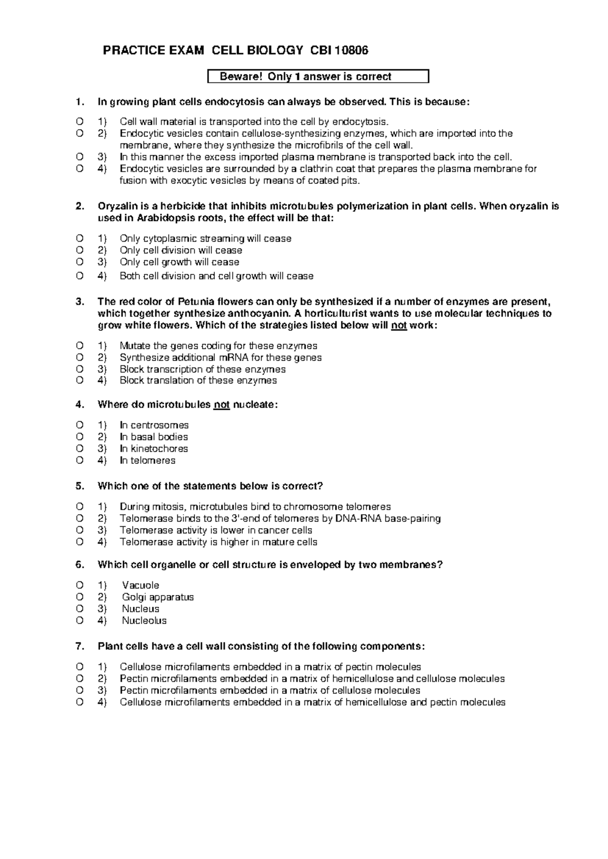 Practice Exam Notes for Cell Biology CBI10806 - Studeersnel
