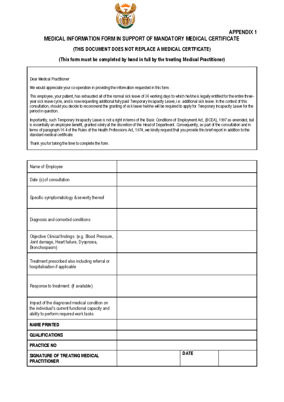 Medical Info Form for Mandatory Medical Certificate Completion - Studocu