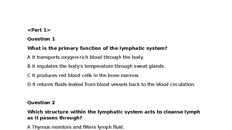 Lymphatic System Quiz Questions (BIO 101) - Studocu