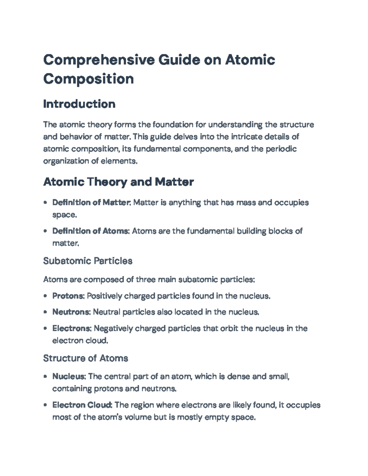 Comprehensive Guide to Atomic Composition and Periodic Table (CHEM101 ...