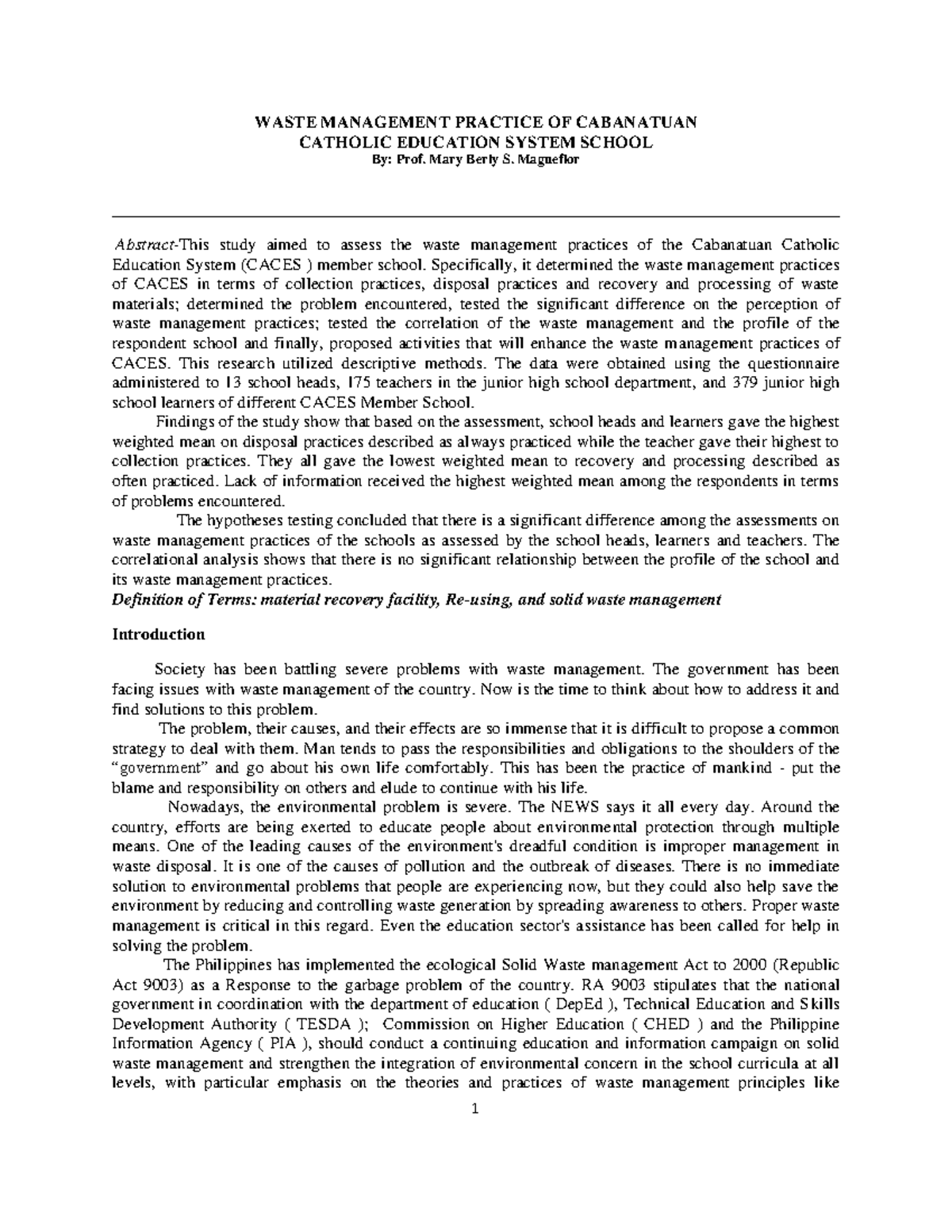 Waste Management Practice - WASTE MANAGEMENT PRACTICE OF CABANATUAN ...