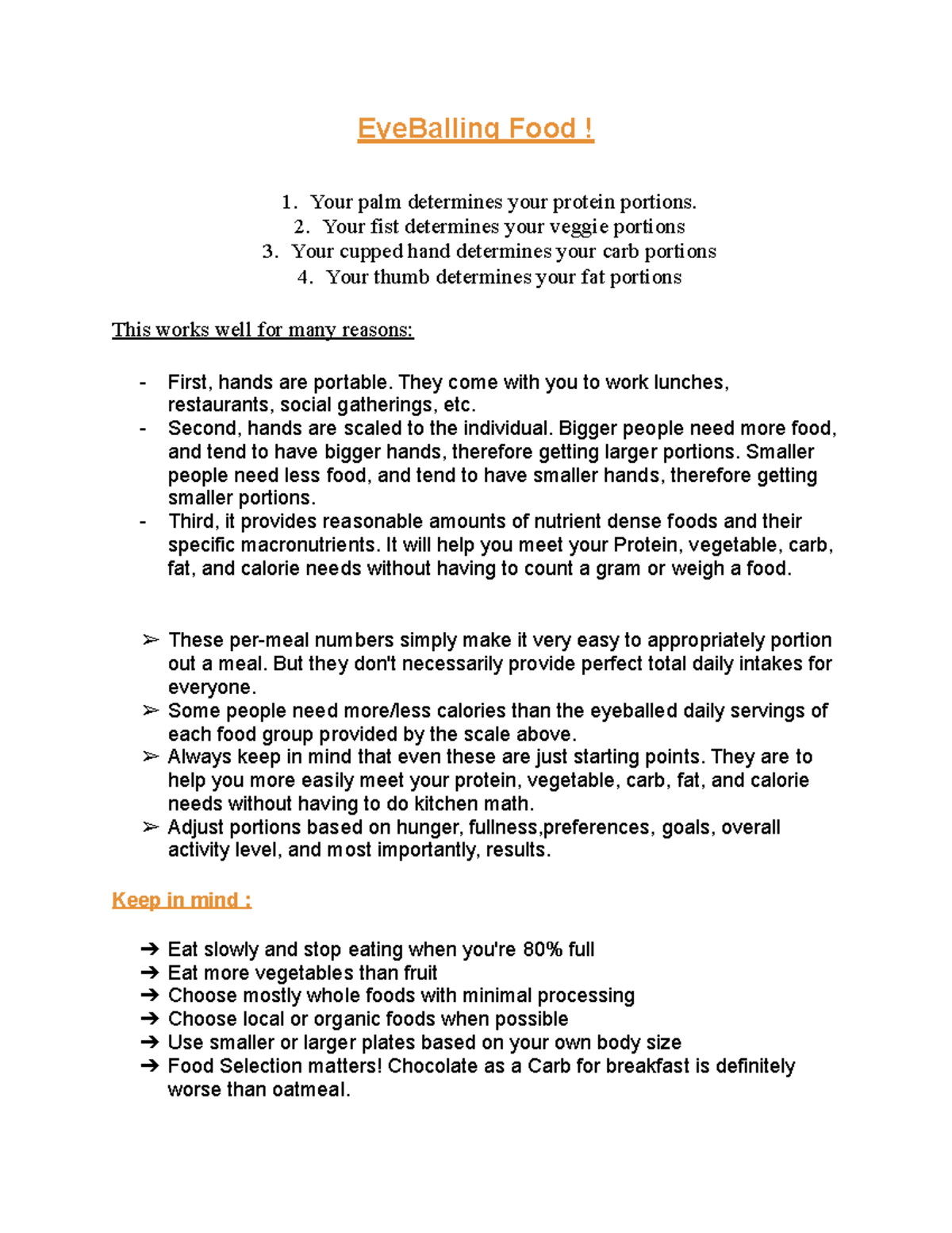 Nutrition Strategies: Eyeballing Portions for Balanced Meals - Studocu