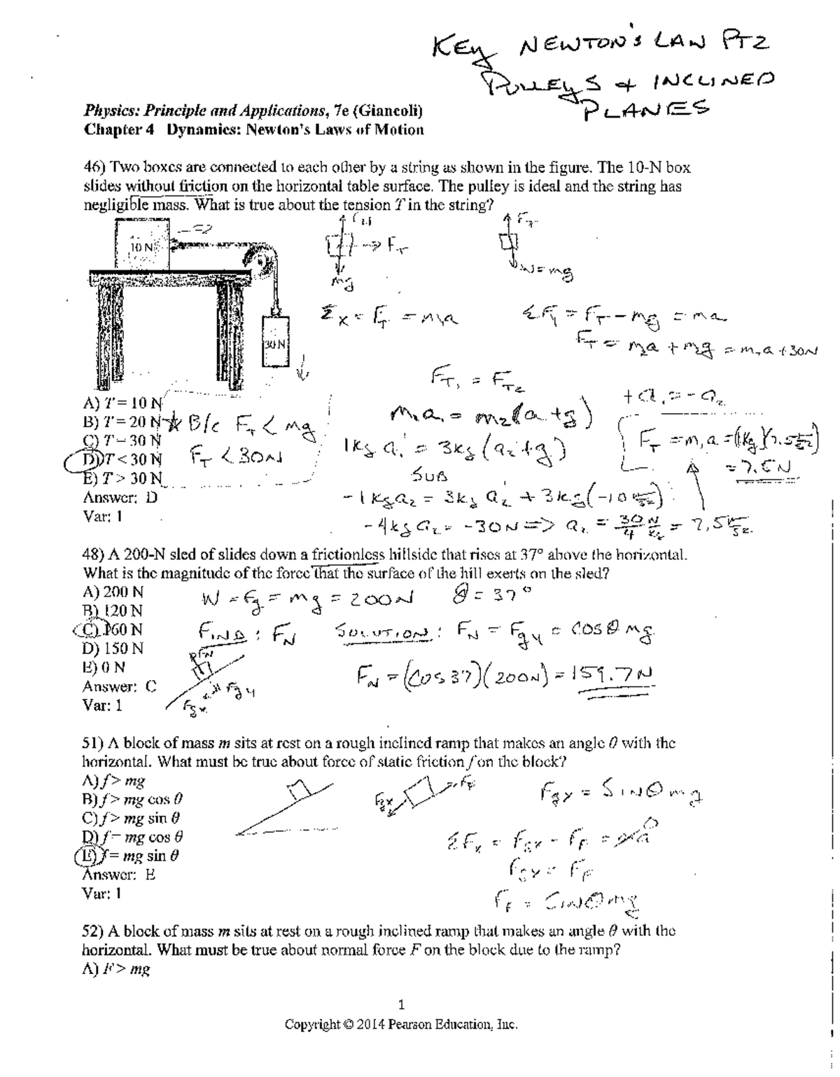 Ch 4 Pulleys & Inclined Planes Solutions (Physics 7e) - Studocu