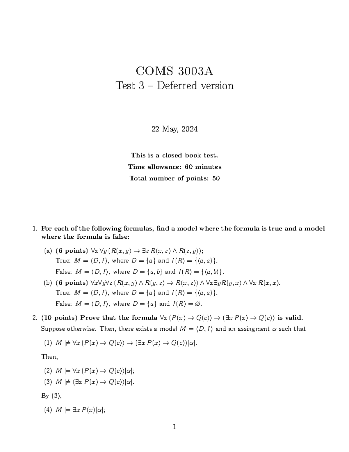 COMS 3003A - Test 3 Deferred Solutions and Past Papers Review - Studocu
