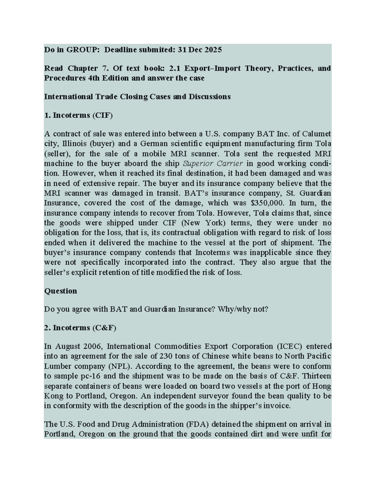International Trade Case Study: Incoterms & Liability Analysis - Studocu