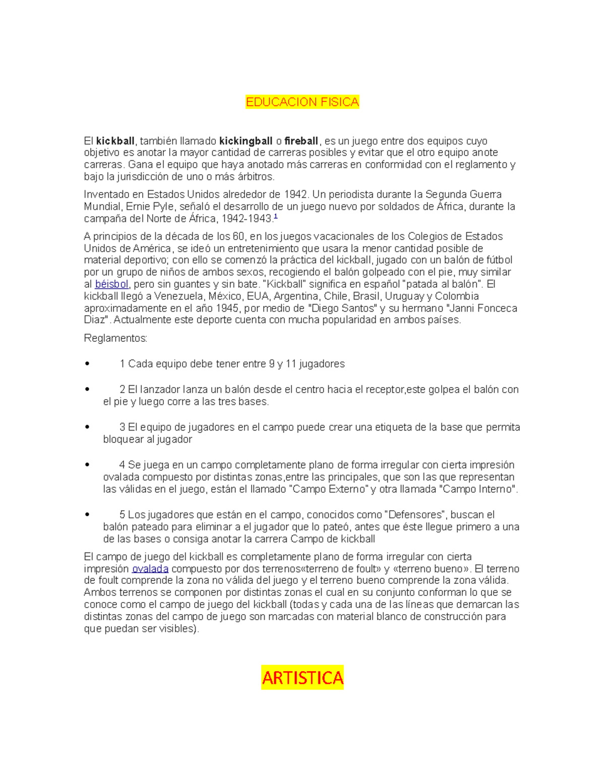 Educación Física - Guía Completa sobre el Kickball - Studocu