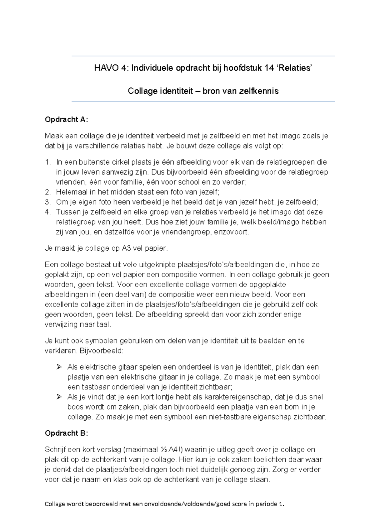 HAVO 4: Opdracht H14 - Collage Identiteit en Zelfbeeld Uitleg - Studeersnel