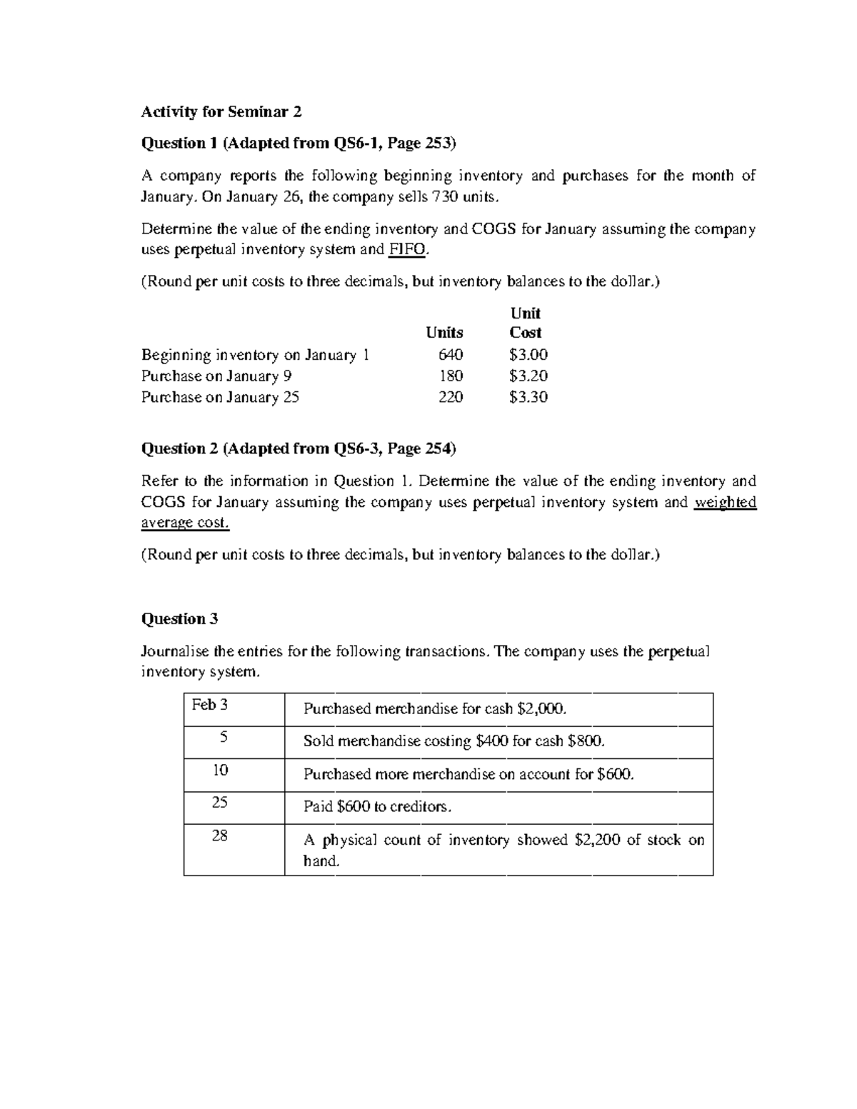 ACC202 Activity 2 - Question Paper - Activity for Seminar 2 Question 1 ...