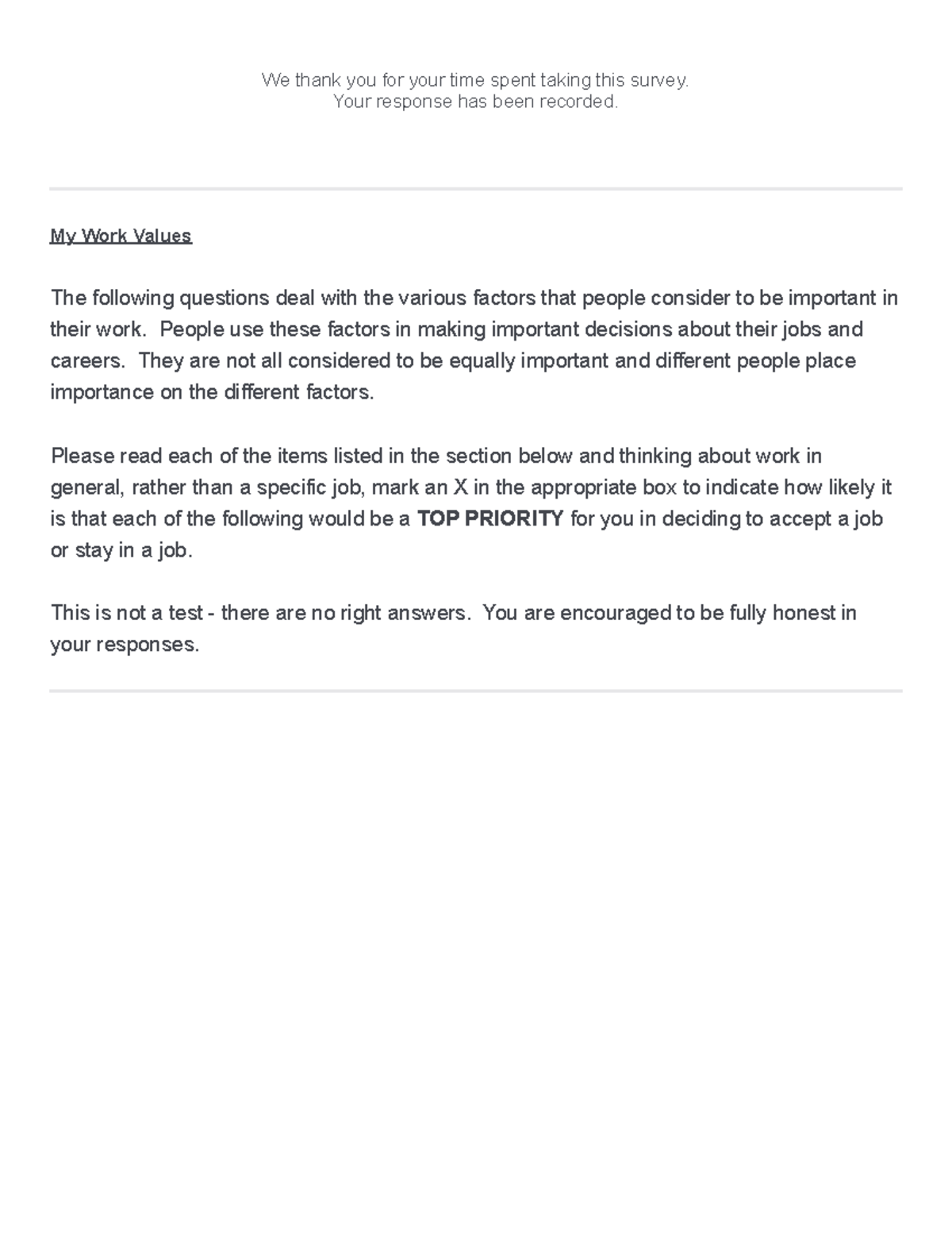 Career Anchors: My Work Values Survey Results - Studocu