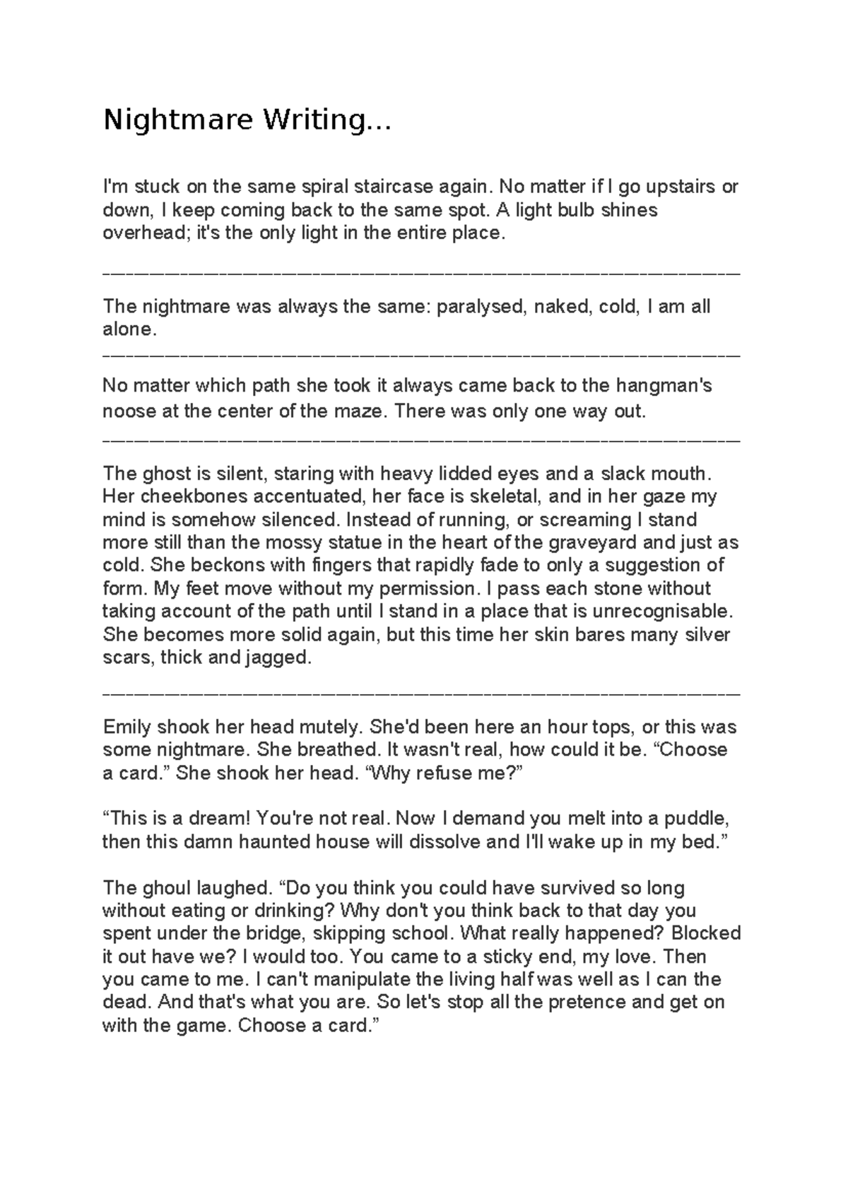 Nightmare Writing: Exploring the Spiral Staircase of Fear - Studocu